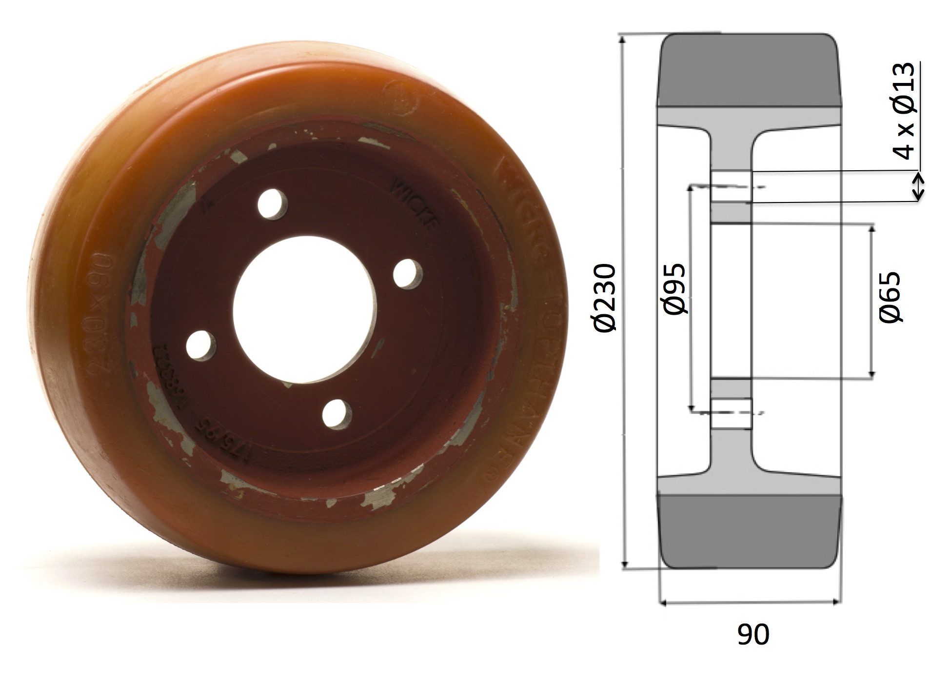 Roue motrice 230 x 90 - 4 trous VULKOLLAN® ( Fenwick 0039902305 ...