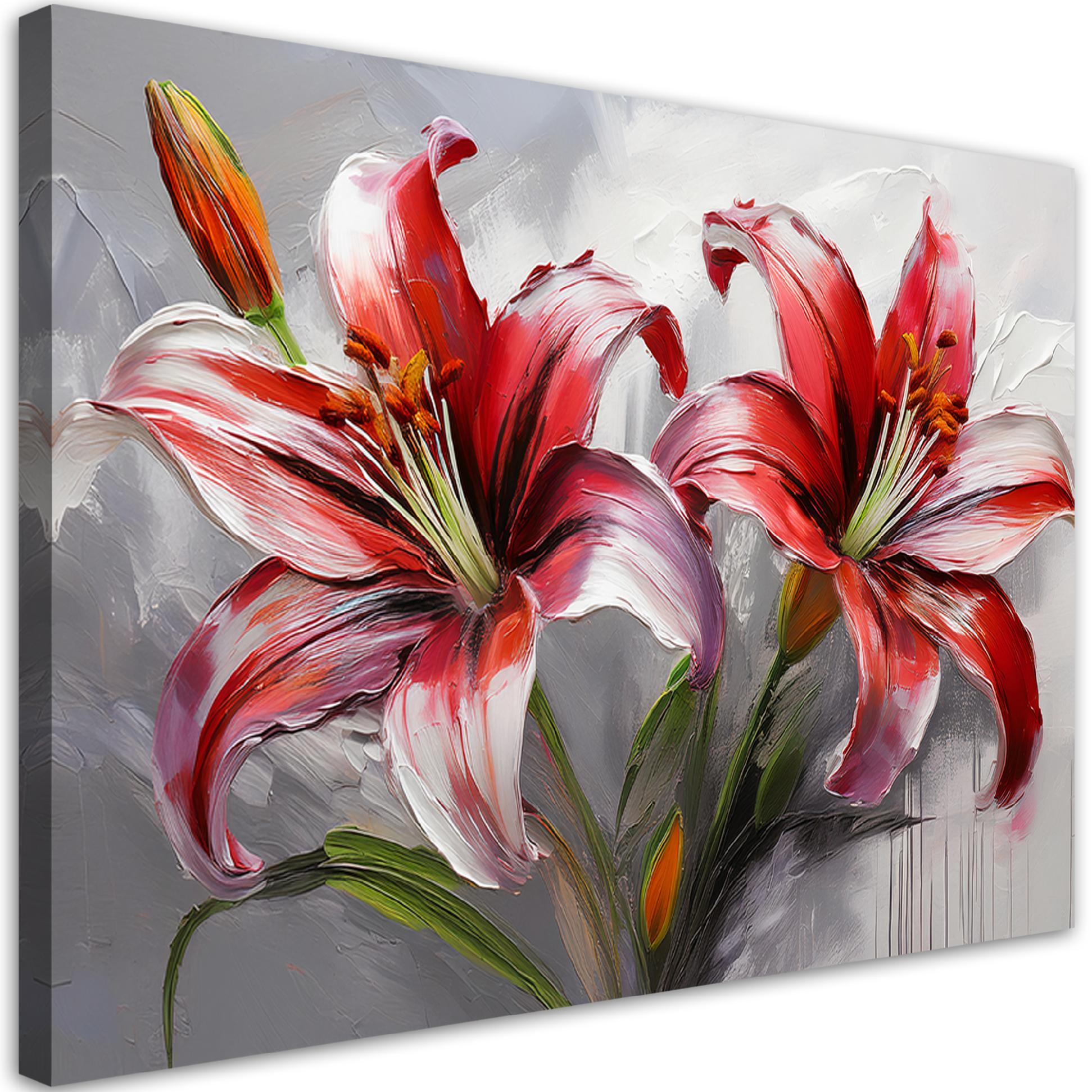 Peinture sur toile, Lys rouges Fleurs peintes 100x70 | Leroy Merlin
