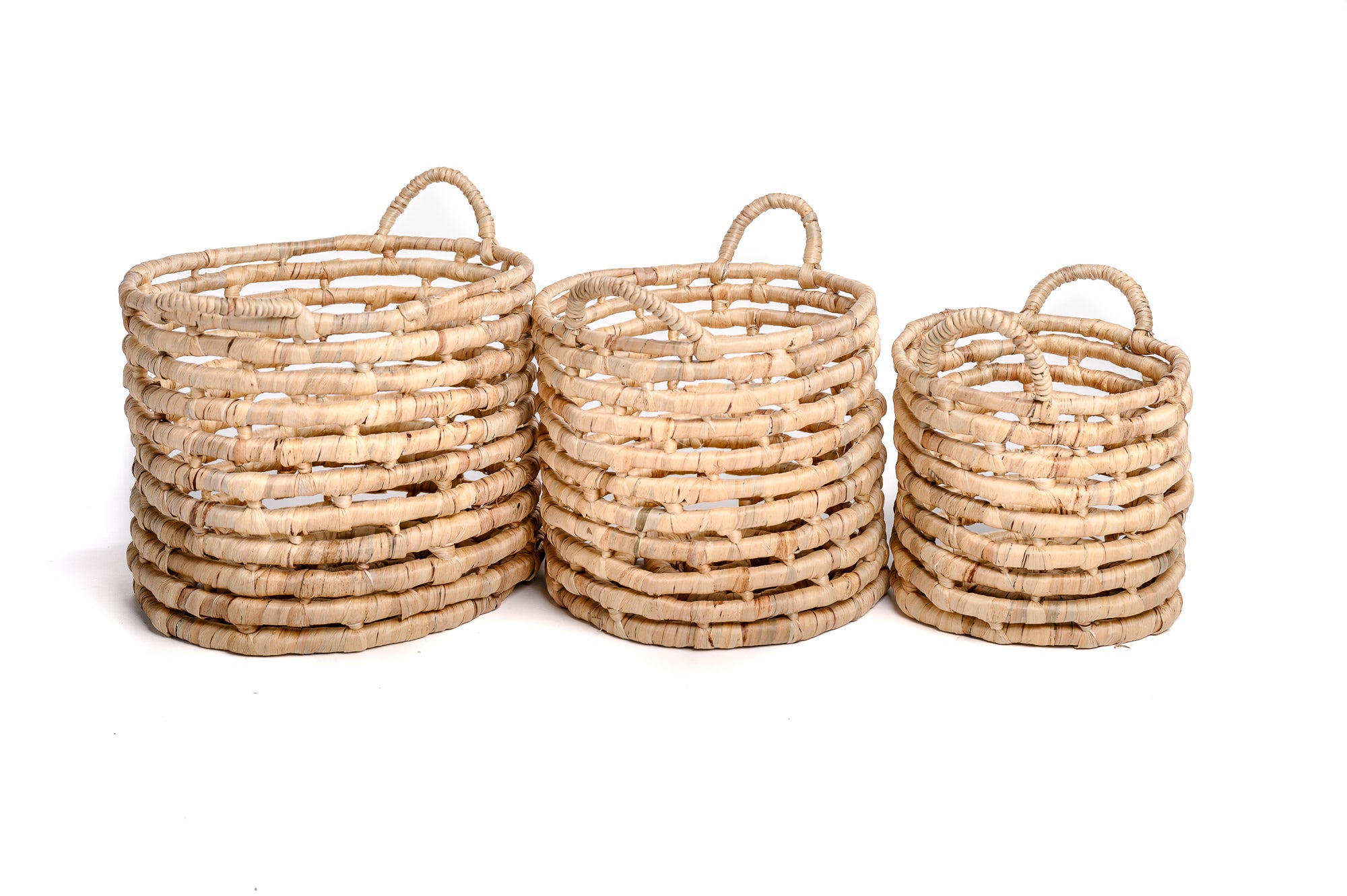 Paniers De Rangement Tressés Rond Naturel En Jacinthe D'eau - Lot de 3 ...