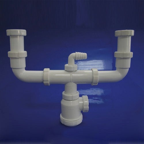 SIFON PVC FREGADERO 2 SENOS RACOR EXTENSIBLE CON BOTELLA SIN TAPON 1 1/ ...