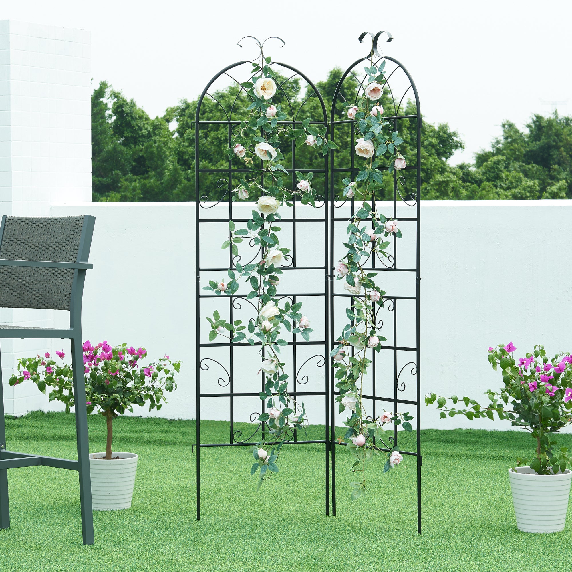 Treillis de jardin en set de 2 pièces Barrea acier 180 x 102 cm noir ...