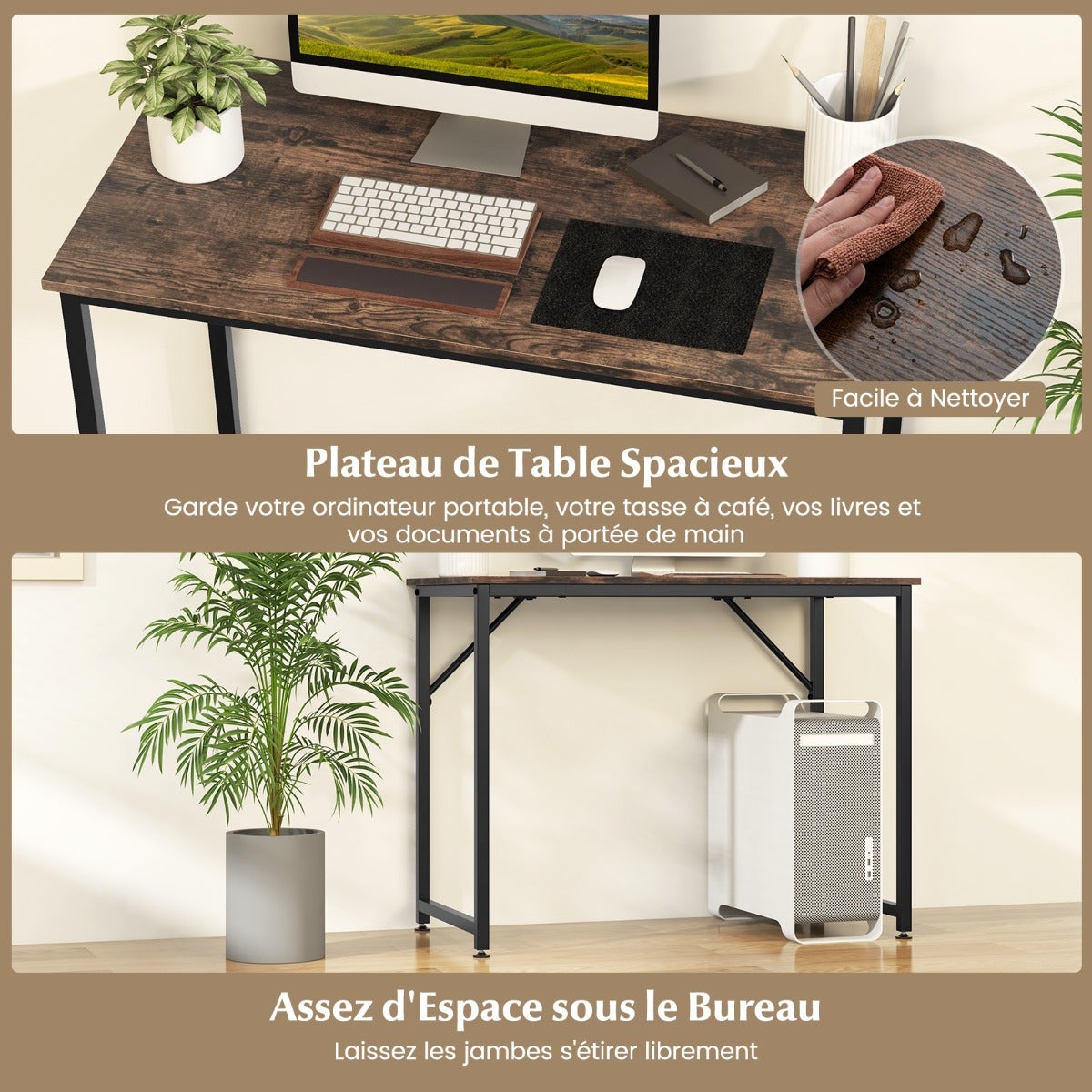 Bureau Portable Café Métal avec Repose-pieds Réglables CW94230 | Leroy ...