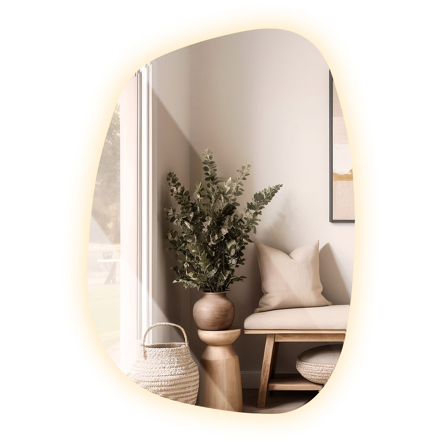 Espejo irregular con luz LED elegante para interiores contemporáneos con luz cálida - 55,1x38,2 ...