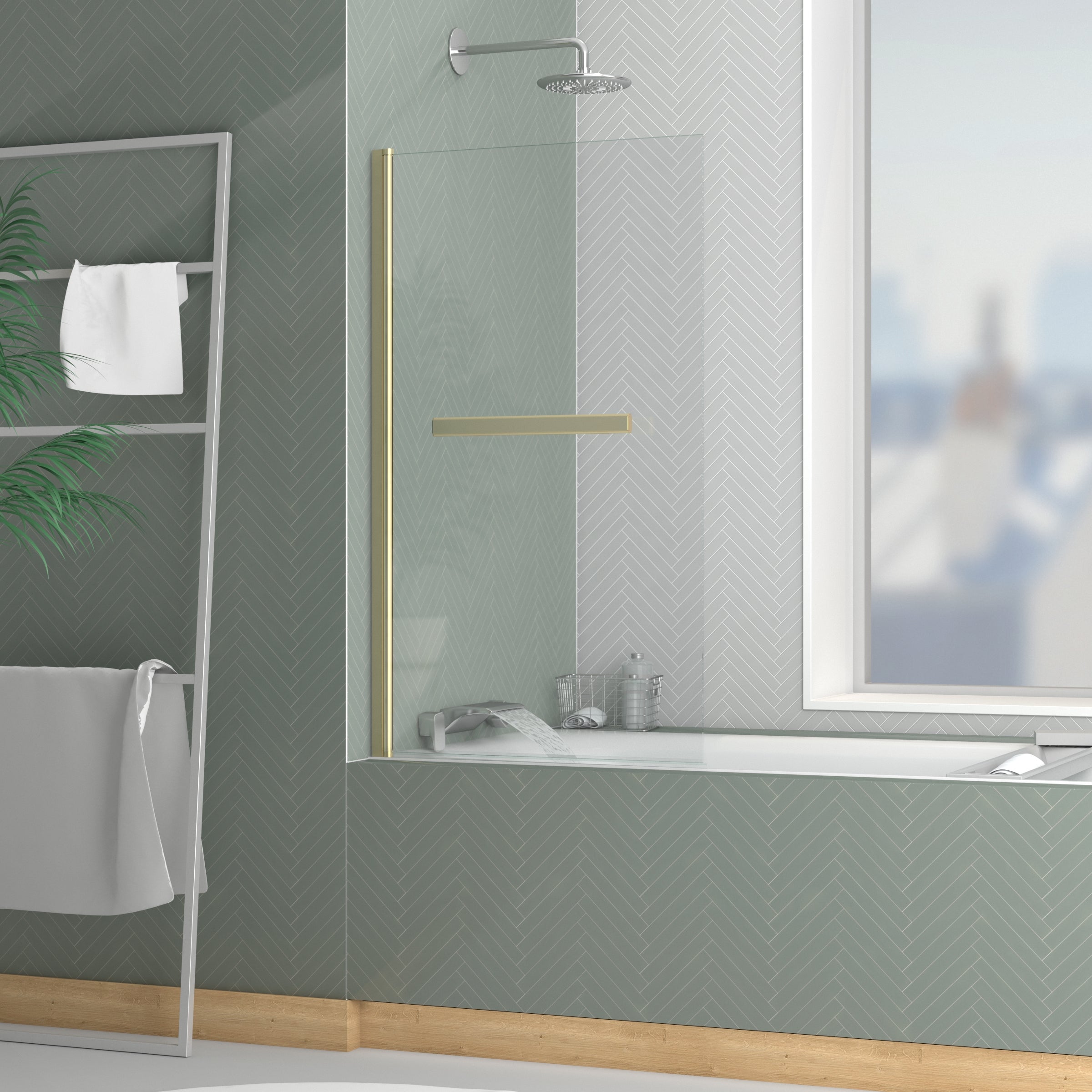 Parete vasca pieghevole con portasciugamani 70x120 cm - Profilo in oro ...