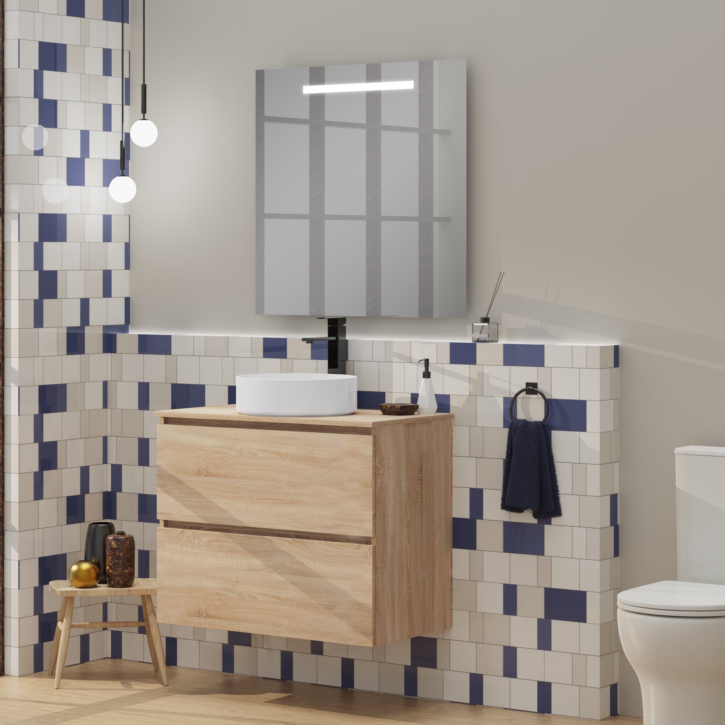 ENSEMBLE DE SALLE DE BAIN GRETA | MEUBLE SUSPENDU | 80 CM BARDOLINO | 2 ...