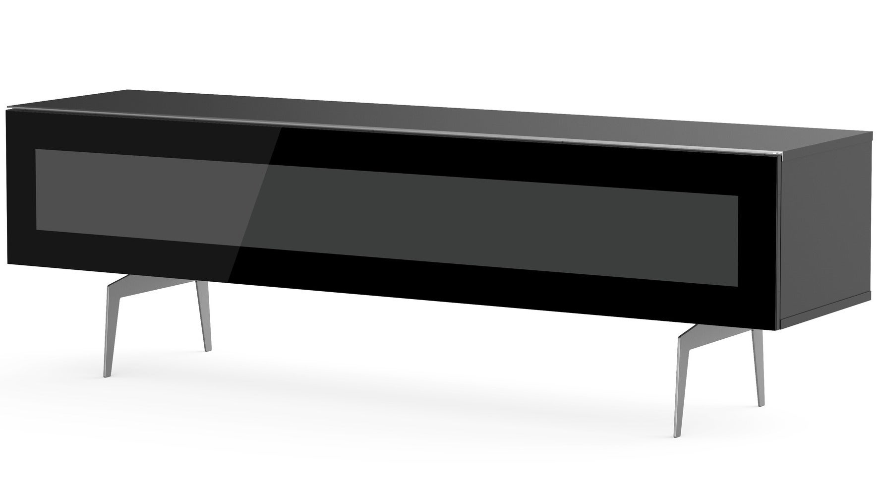 Meuble TV verre infrarouge et mélaminé noir pieds métal Sydney 160cm ...