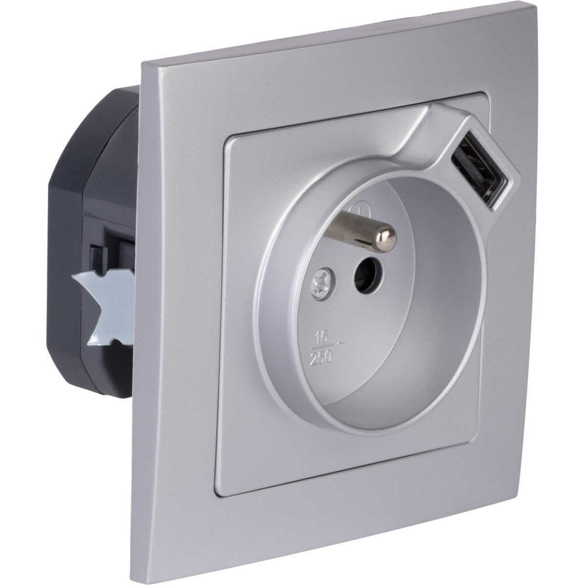 Prise + USB A encastrés + plaque de finition Kalya - Argent - Zenitech ...