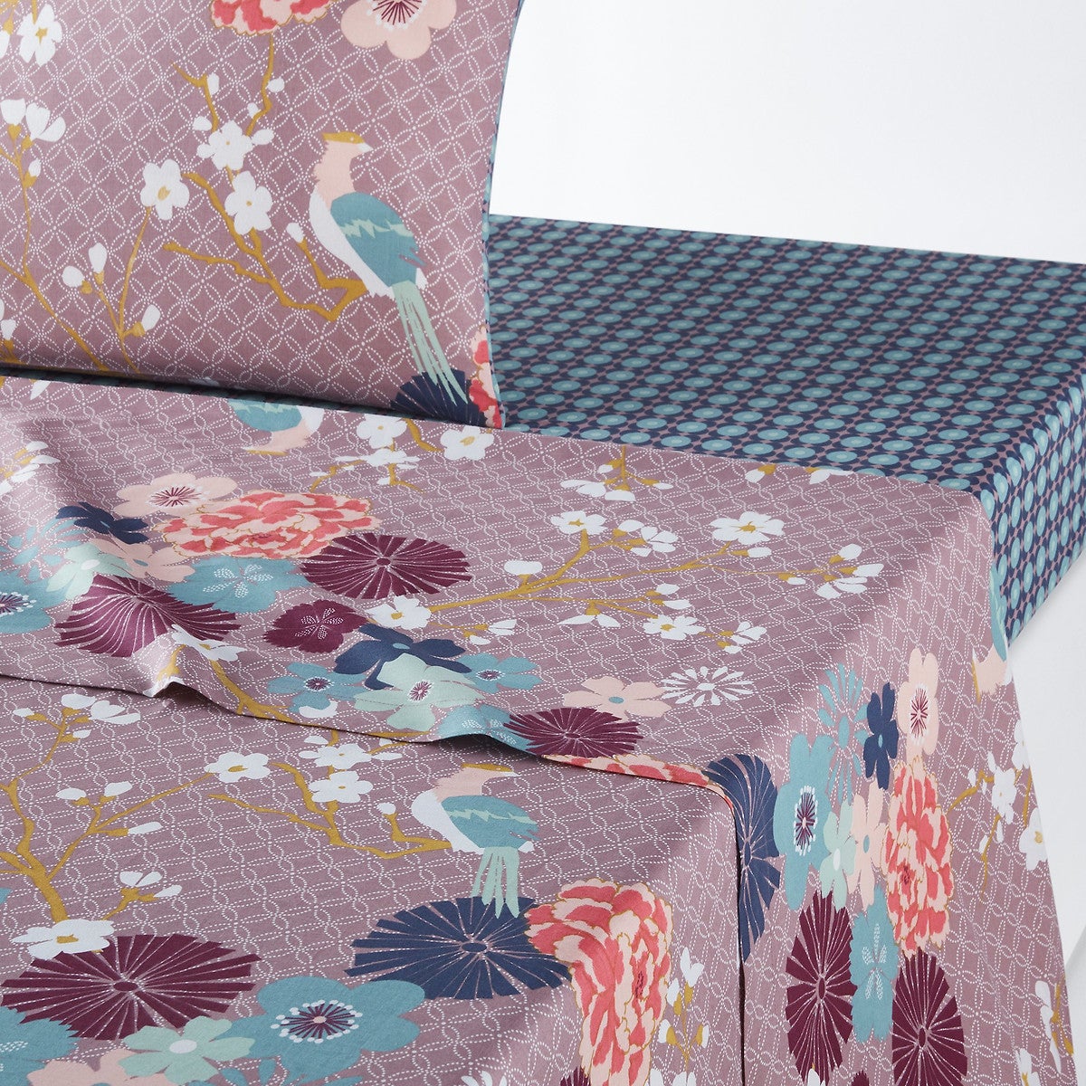 Drap coton, Miss China - Imprimé parme - 240 x 290 cm | Leroy Merlin