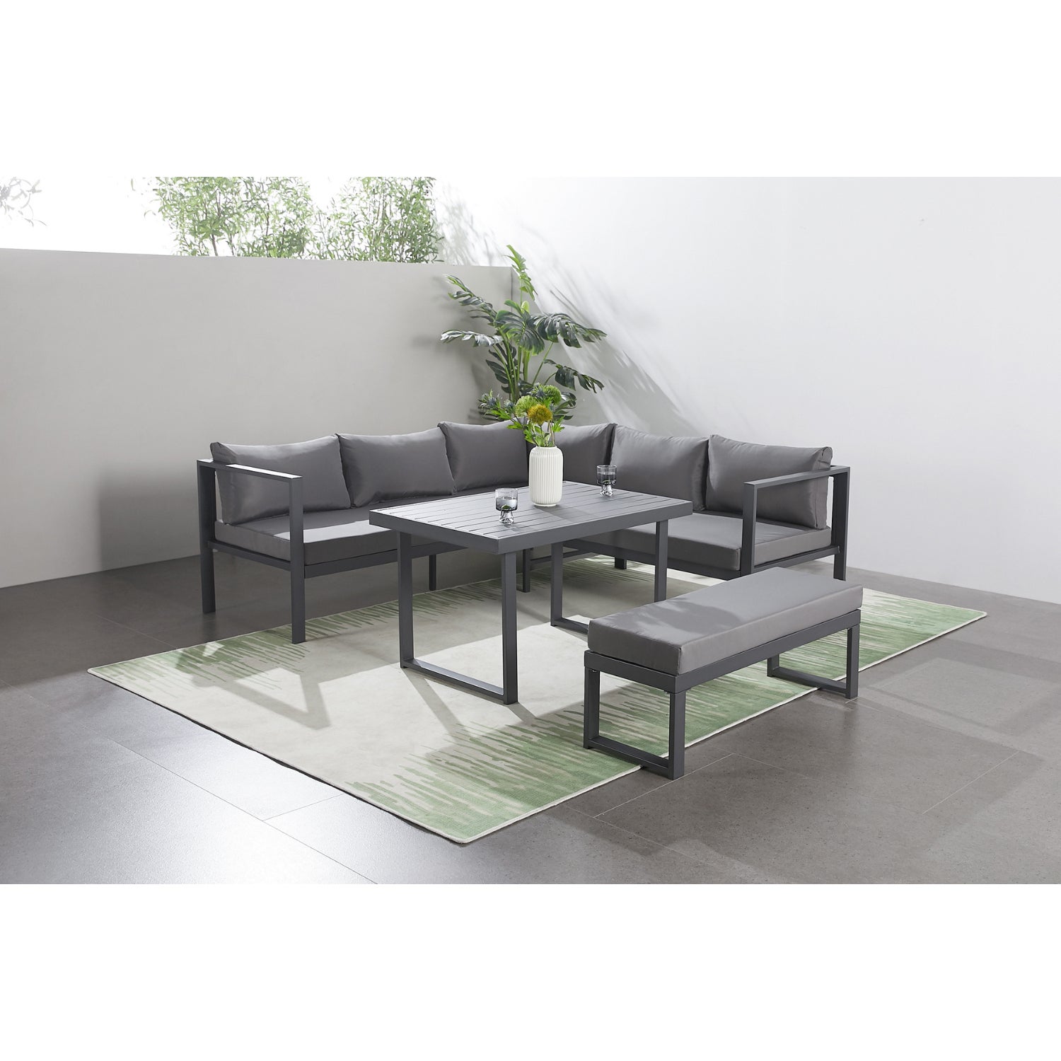 Salon de jardin panoramique 8 places en résine tressée noir et gris ...