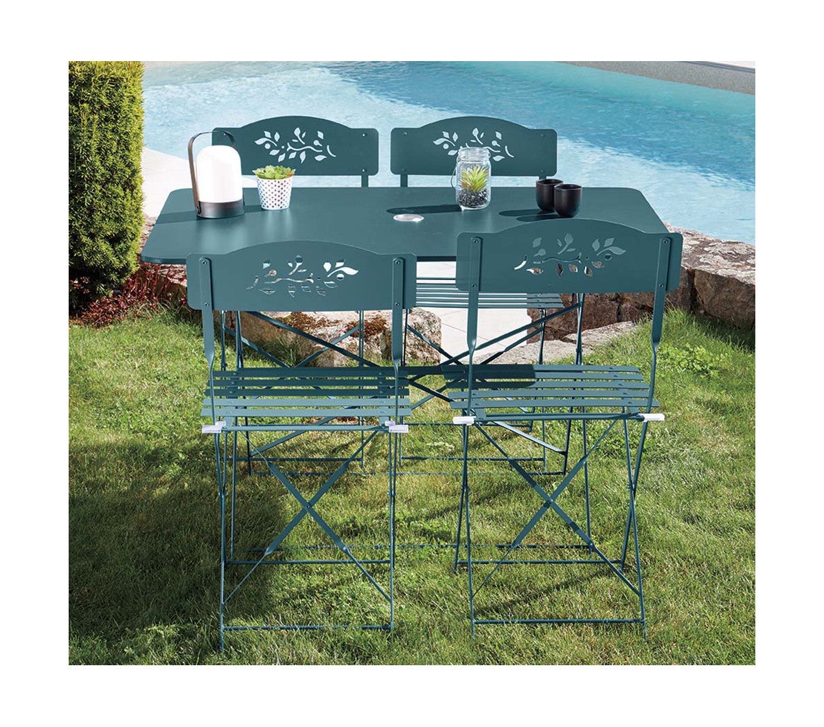 Ensemble table et chaises de jardin - 4 places - Bleu Canard - VENONE ...