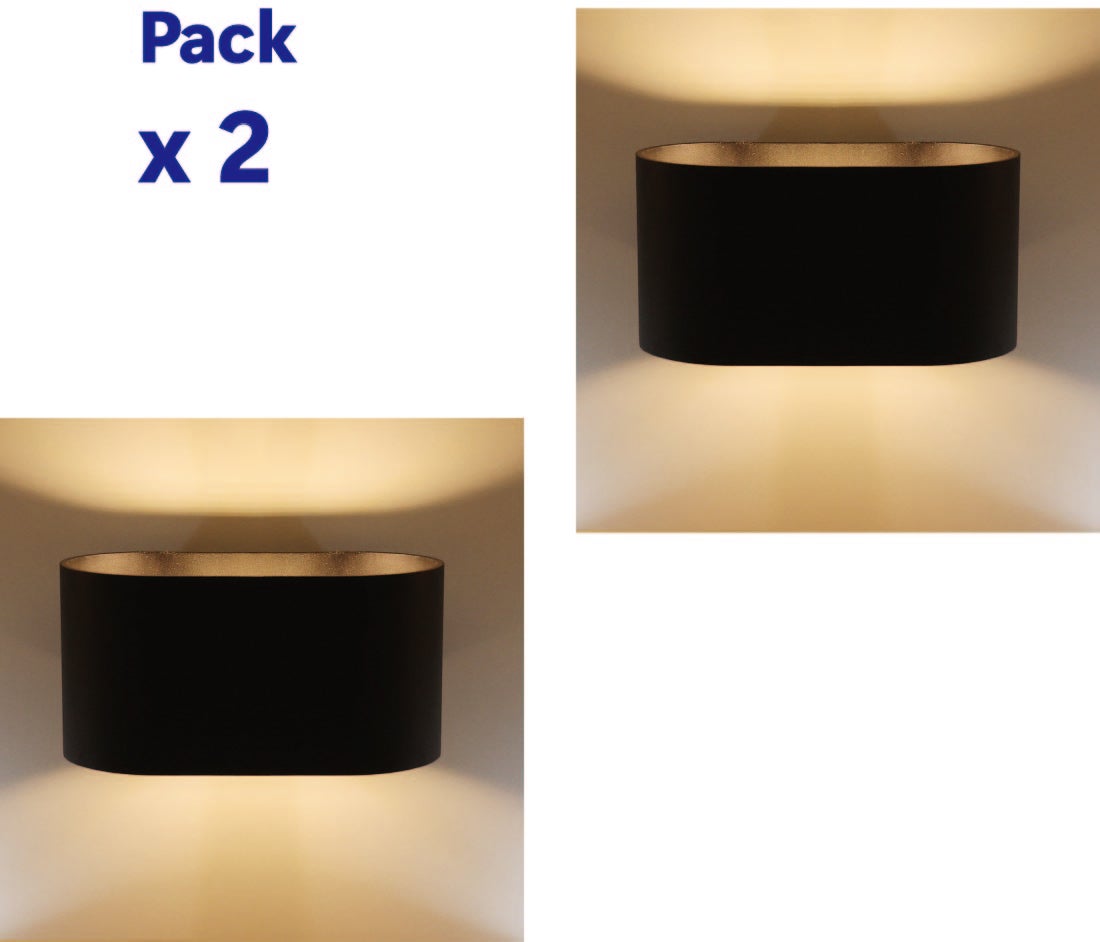 Paquet de 2 appliques murales intérieures en aluminium noir avec ...