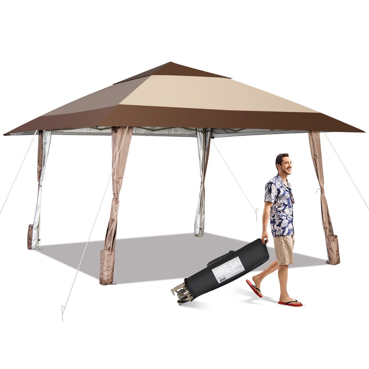 Tonnelle de jardin pliante 3m x 3m avec supports en fer et roues tente ...