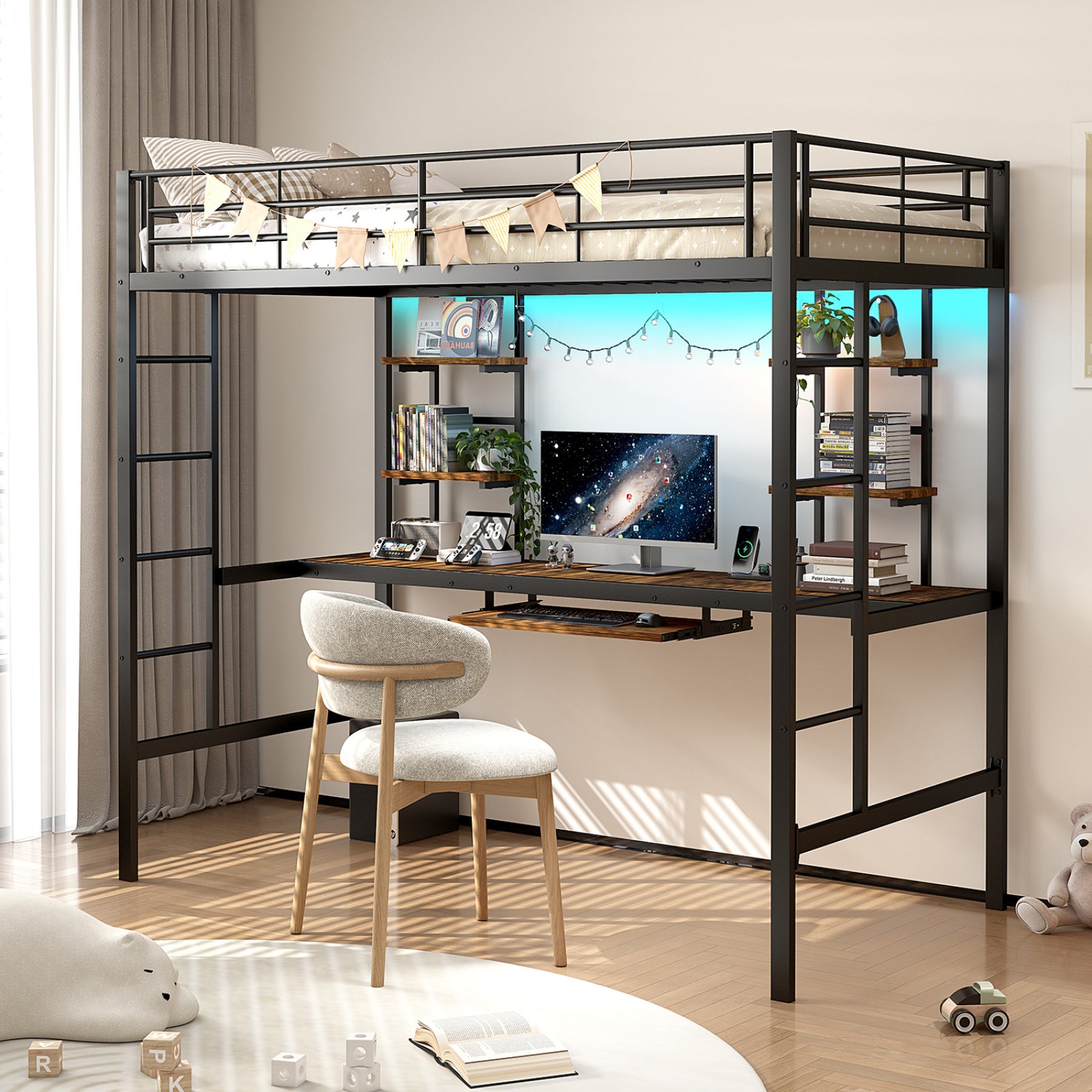 Lit métallique 190×90cm avec bureau intégré, solution compacte pour ...