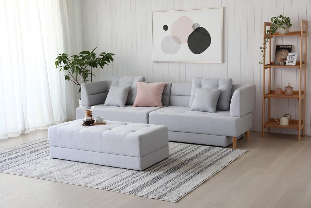 Canapé multifonction 4 places en tissu gris clair BERGA | Leroy Merlin