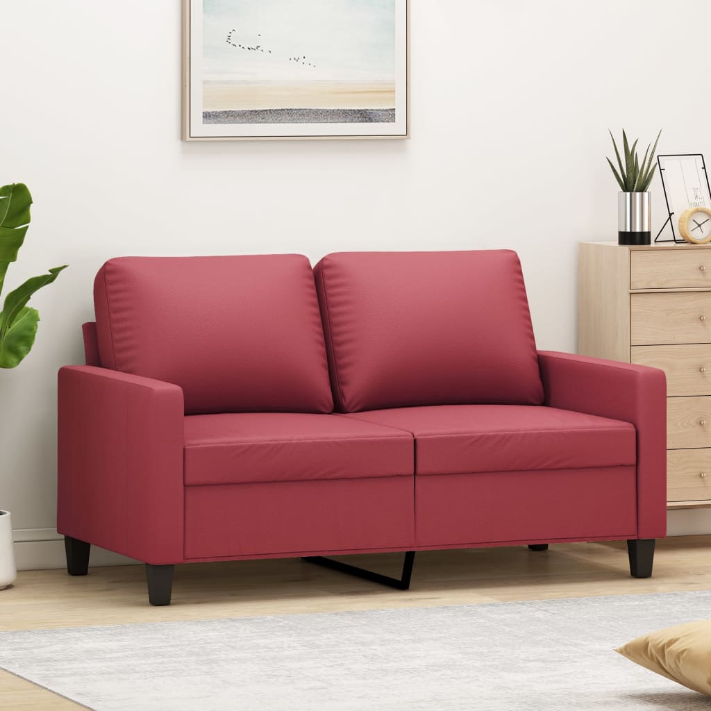 Sofá de 2 plazas de cuero sintético rojo vino 120 cm | Leroy Merlin