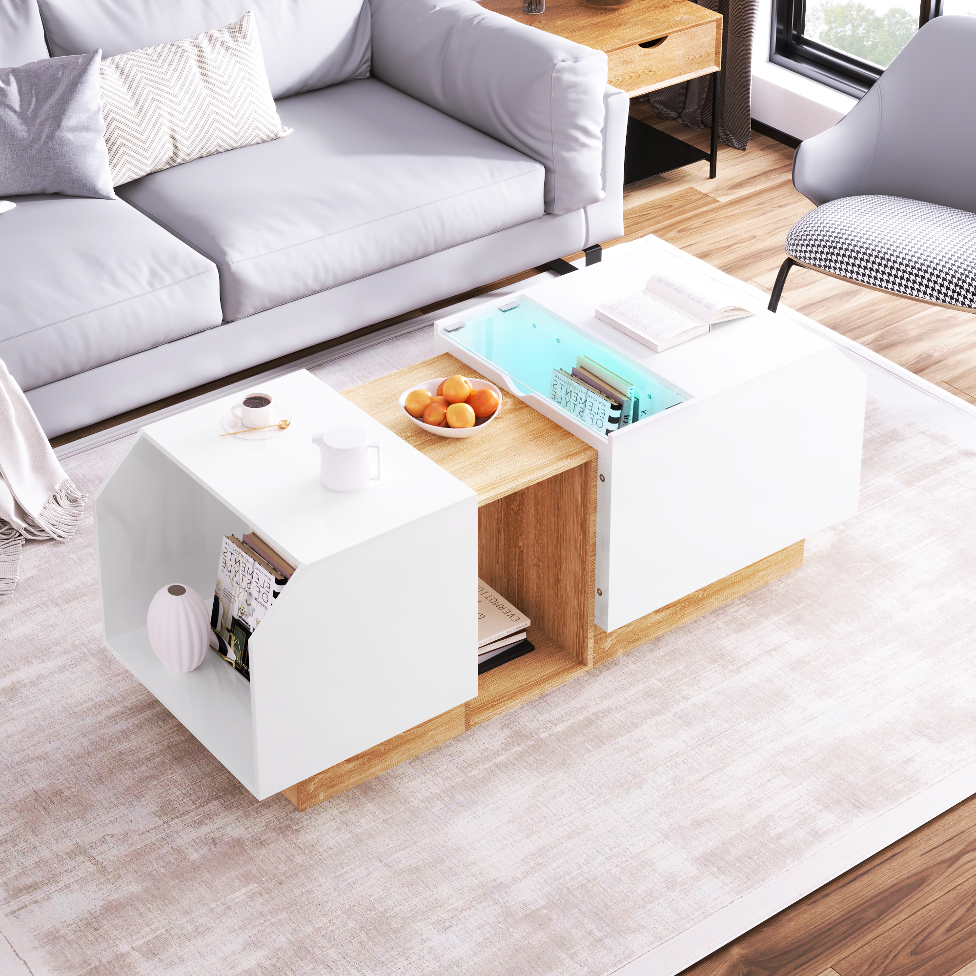 Table basse avec rangement multifonctionnel - LEDs - 110x40x58,2 cm ...