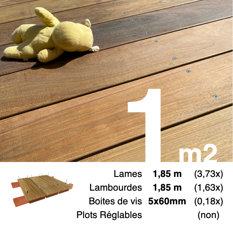 Kit terrasse bois exotique IPE pour 1 m² • Lames 1,85 m, lambourdes 3 ...