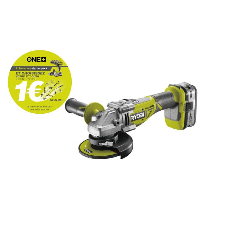 Meuleuse d'angle RYOBI 18V LithiumPlus OnePlus Brushless - 1 batterie 4,0 Ah - 1 chargeur rapide ...