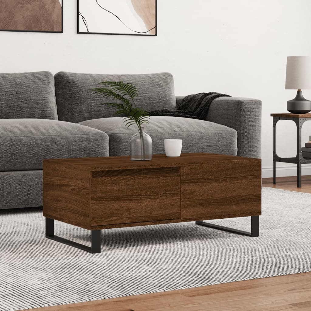 Table basse Chêne marron 90x50x36,5 Bois d'ingénierie | Leroy Merlin