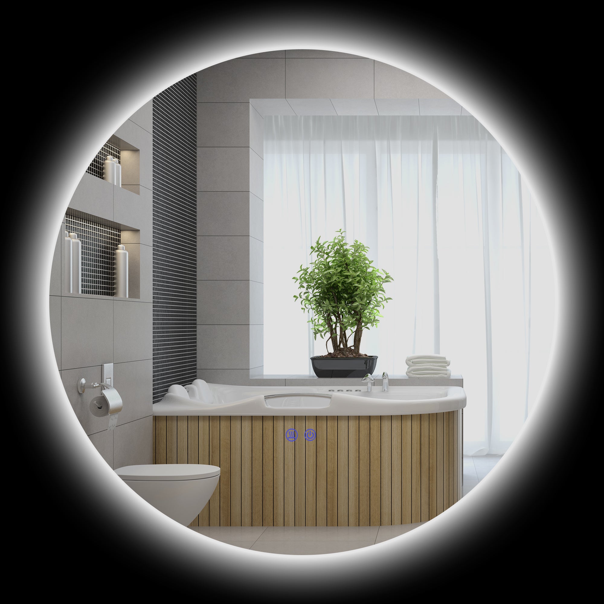 Miroir de salle de bain rond lumineux LED de 70 cm de diamètre ...