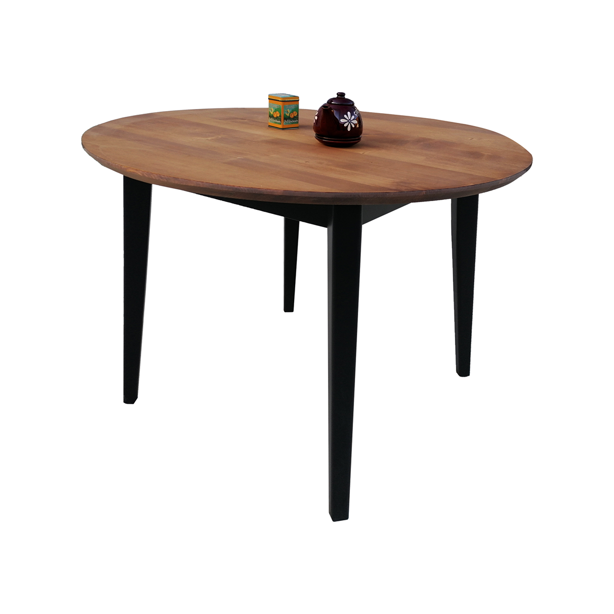 Table à manger ronde 4 places Nostalgie - Noir et bois | Leroy Merlin