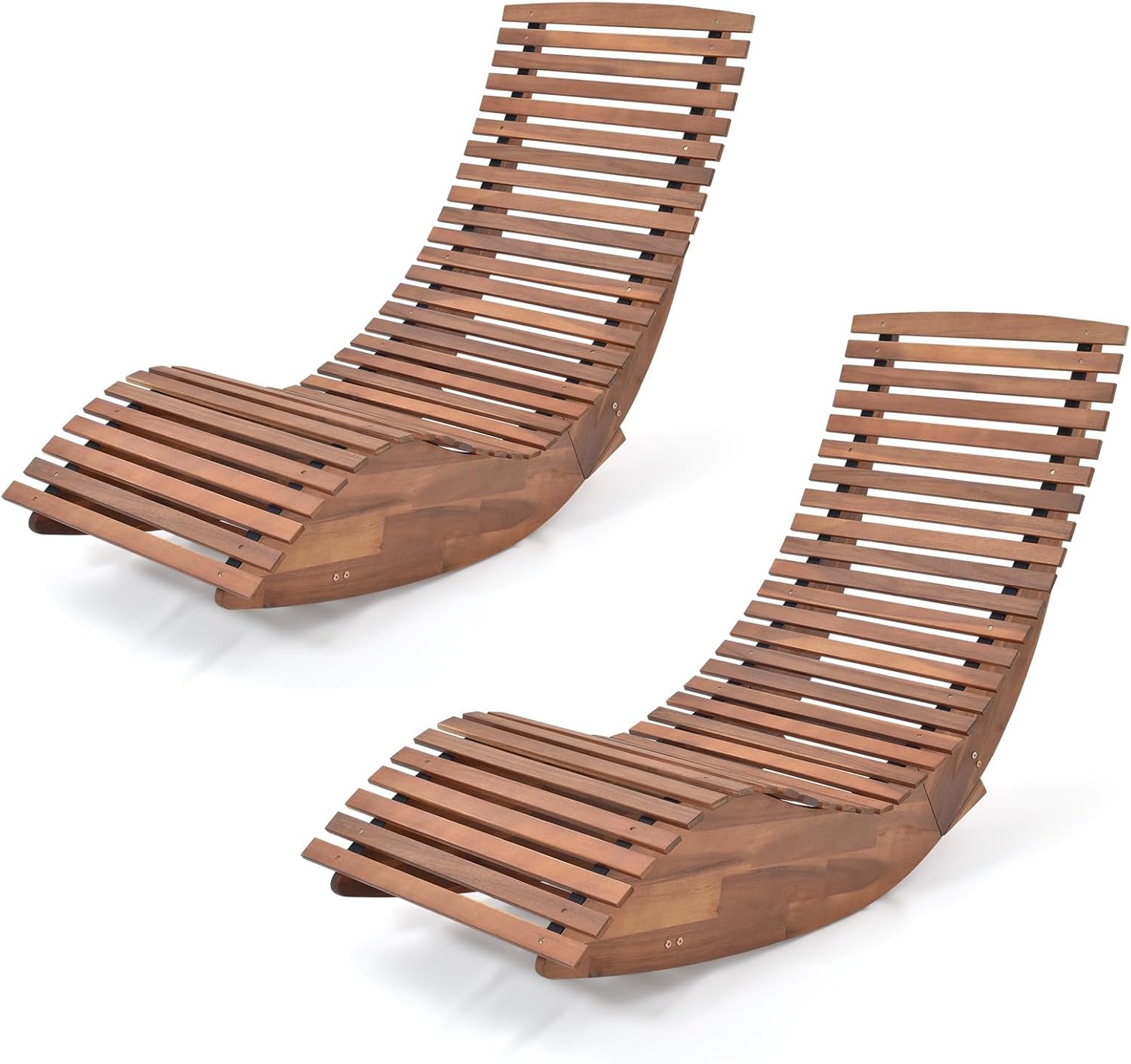 Transat à Bascule en Bois d'Acacia, Chaise Longue à Bascule Ergonomique ...