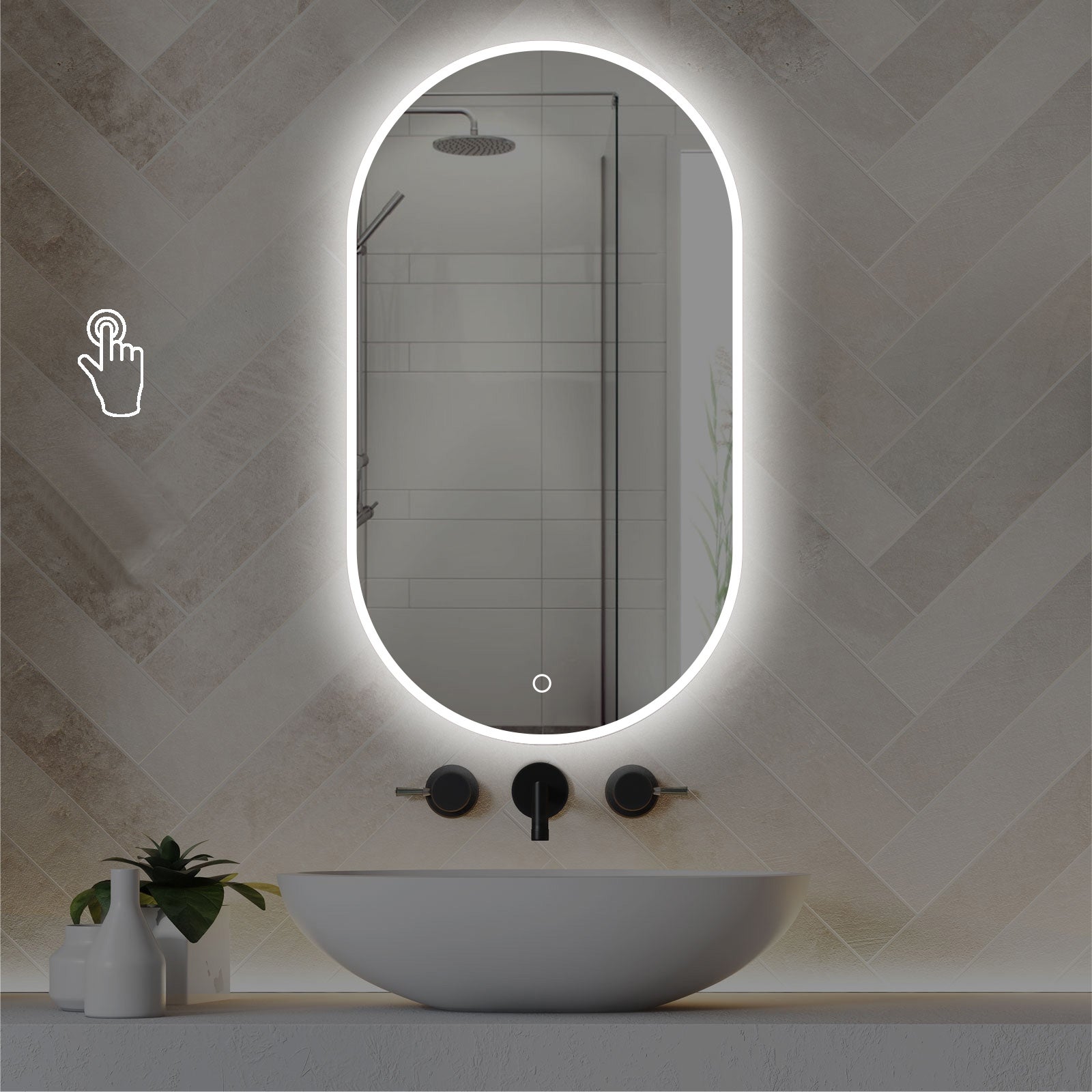 EAGLE - Espejo ovalado perfilado arenado 50X90 cm con retroiluminación ...