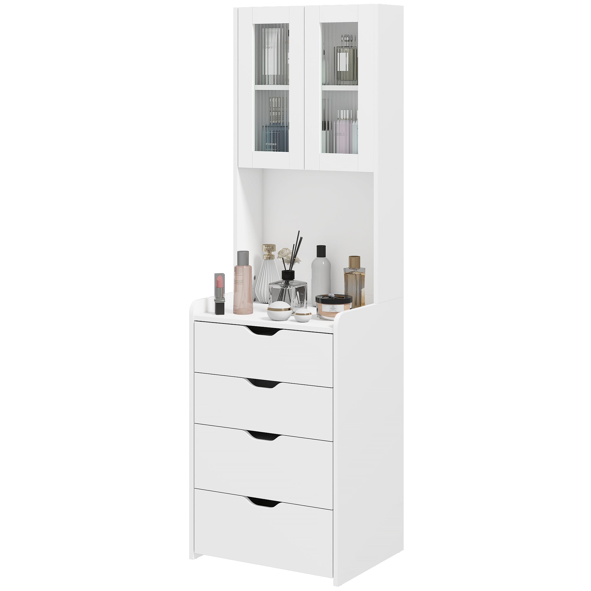 Coiffeuse meuble – LED 3 couleurs, miroir rabattable, tabouret, 3 ...