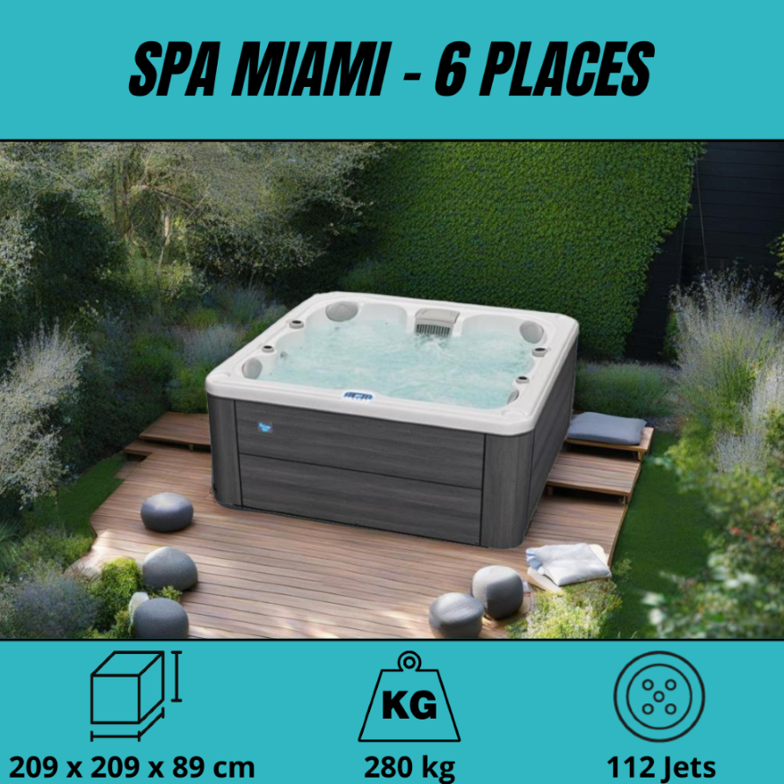 SPA MIAMI - 6 PLACES - WIFI - 113 JETS INOX - 5 POMPES | Leroy Merlin