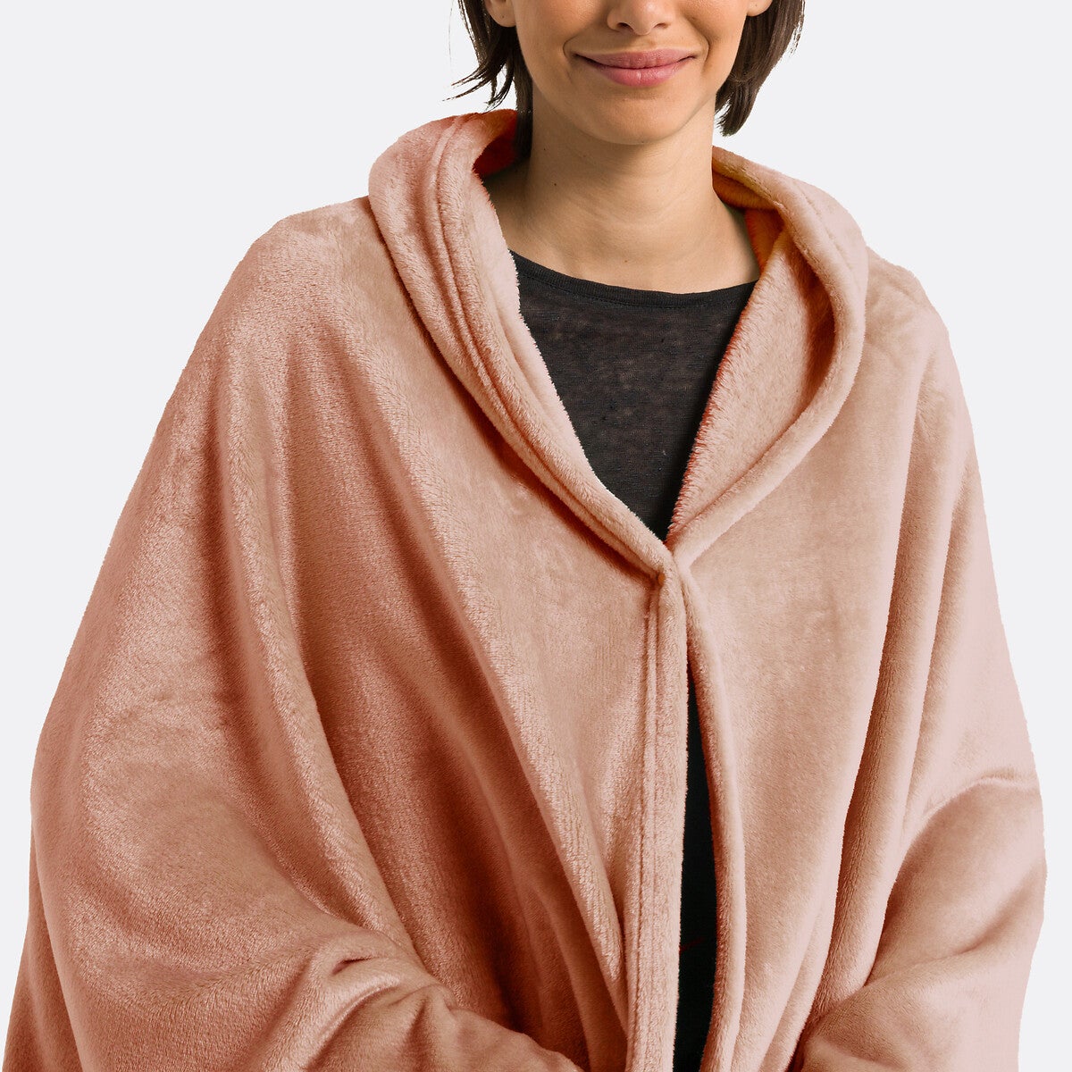 Plaid polaire à manches polyester recyclé, Javi - Rose praline - 130 x ...