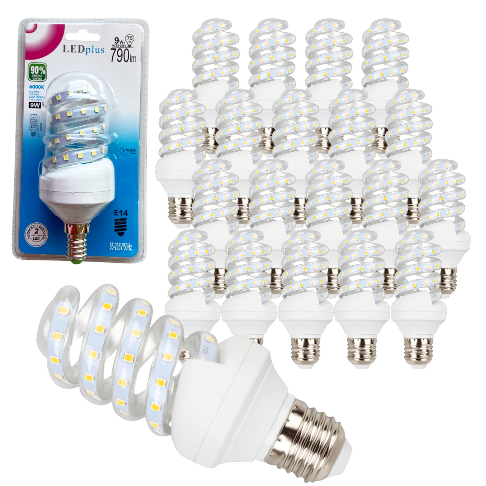Set de 20 Bombillas LED de Luz fría 9W 6000k Espiral 790lm | Leroy Merlin