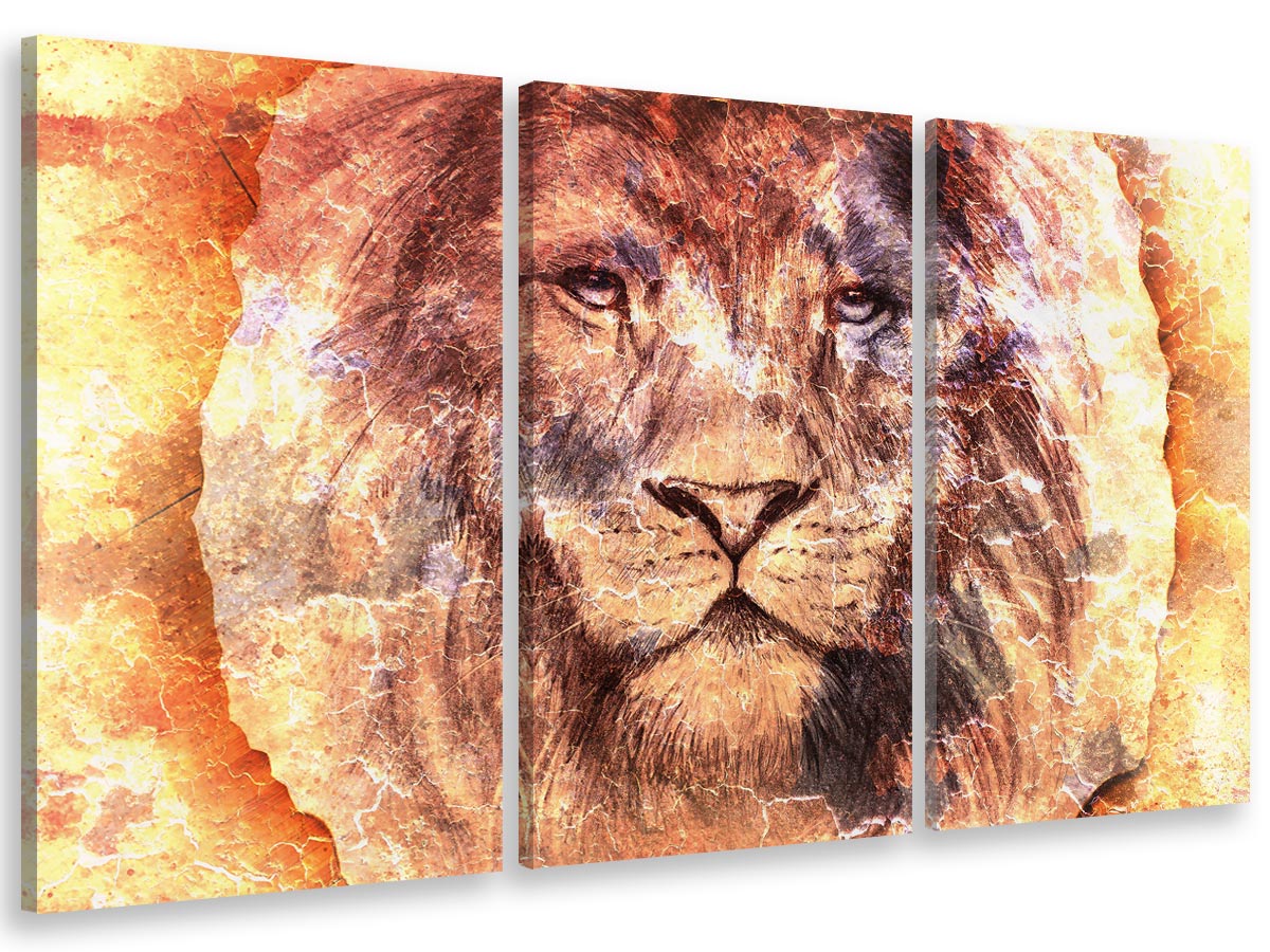 Tableau triptyque portrait artistique de tête de lion - 90x60 cm ...