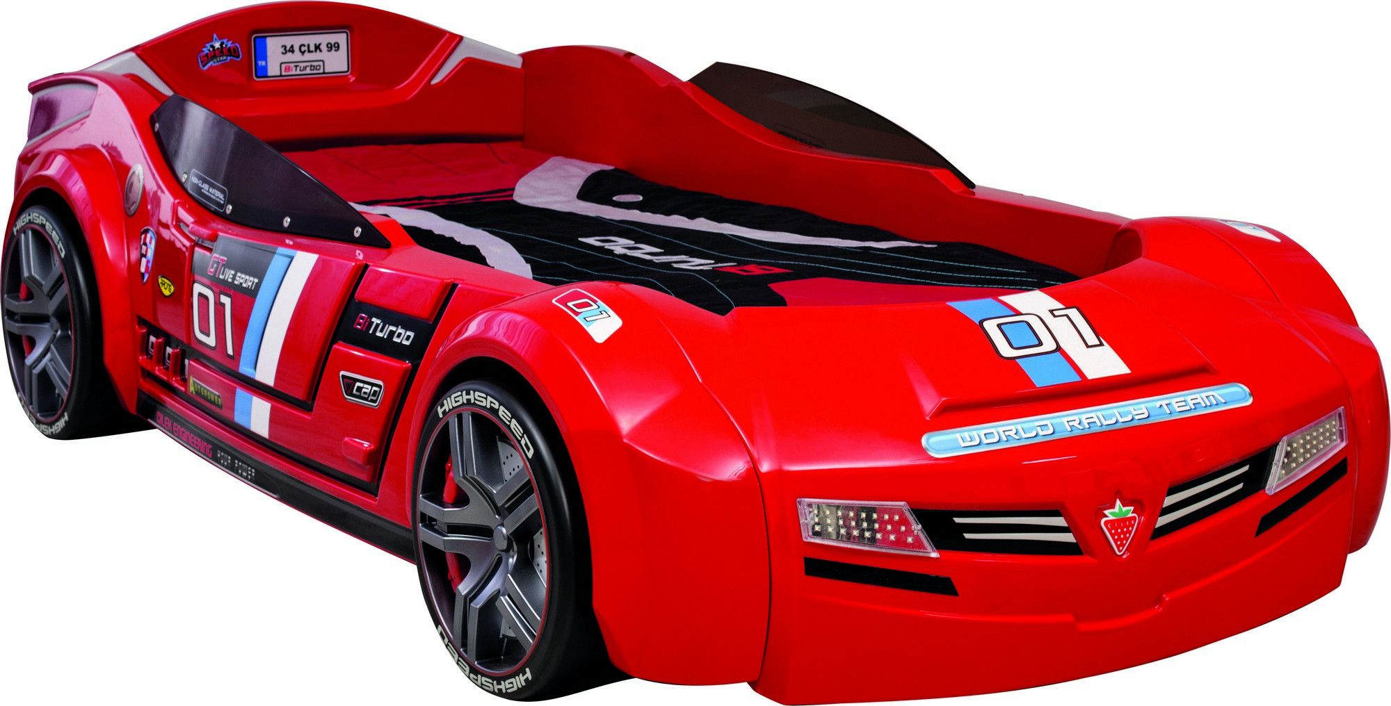 Lit d'enfant voiture de course Zahou 90x190cm Rouge avec LED | Leroy Merlin