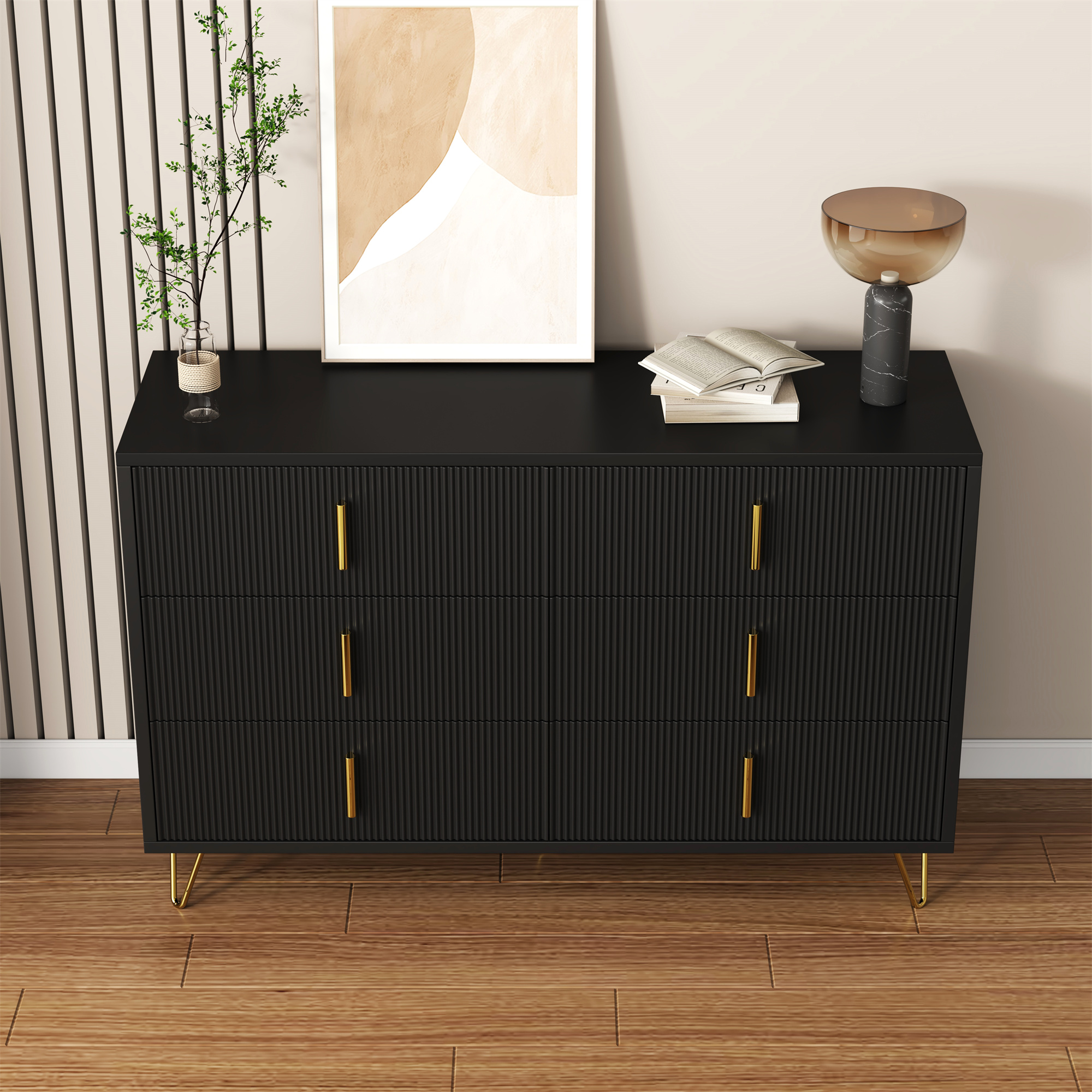 Cómoda con 6 cajones - 120 x 44 x 77 cm - Tablero de partículas y patas ...