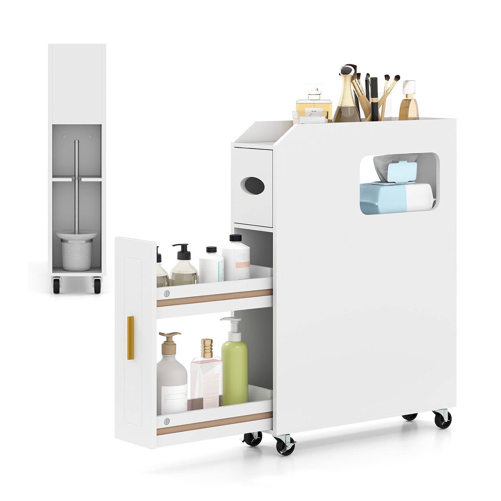 Petit Meuble de Salle de Bain, Meuble de Rangement sur Roulette, Tiroir ...