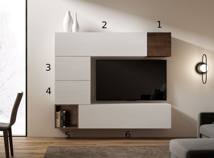 Mur TV design blanc et noyer Rina L 294cm - 10 pièces | Leroy Merlin
