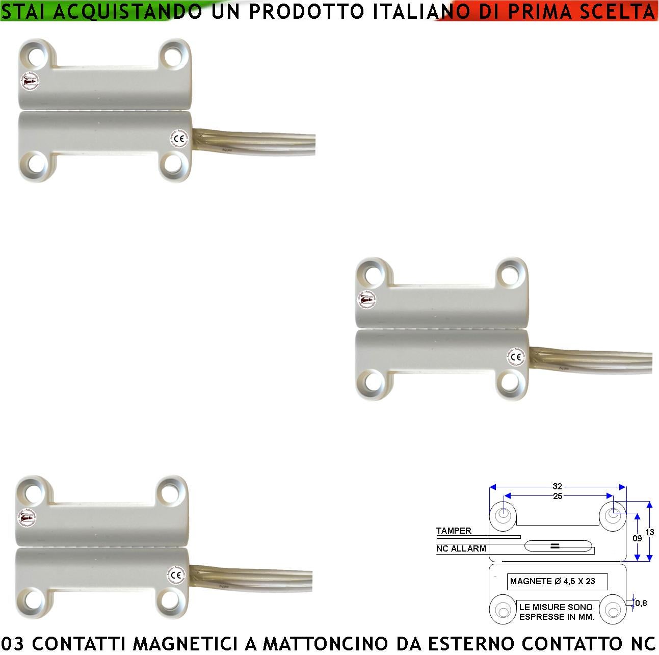 Contatto Magnetico da Esterno 3 Pezzi per Antifurto Finestre Infissi ...