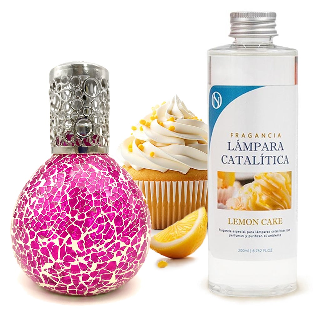 Lámpara Catalítica Mosaico Fucsia + Fragancia Aroma Lemon Cake 500ml ...