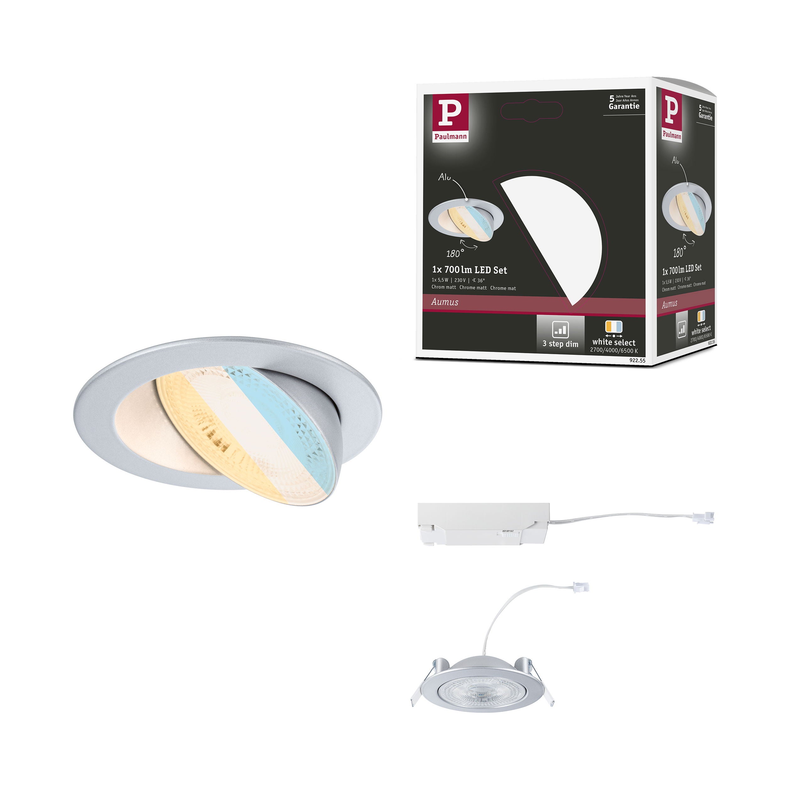Spot encastré LED White Select Aumus Spot individuel rond 105mm 90° 5W ...