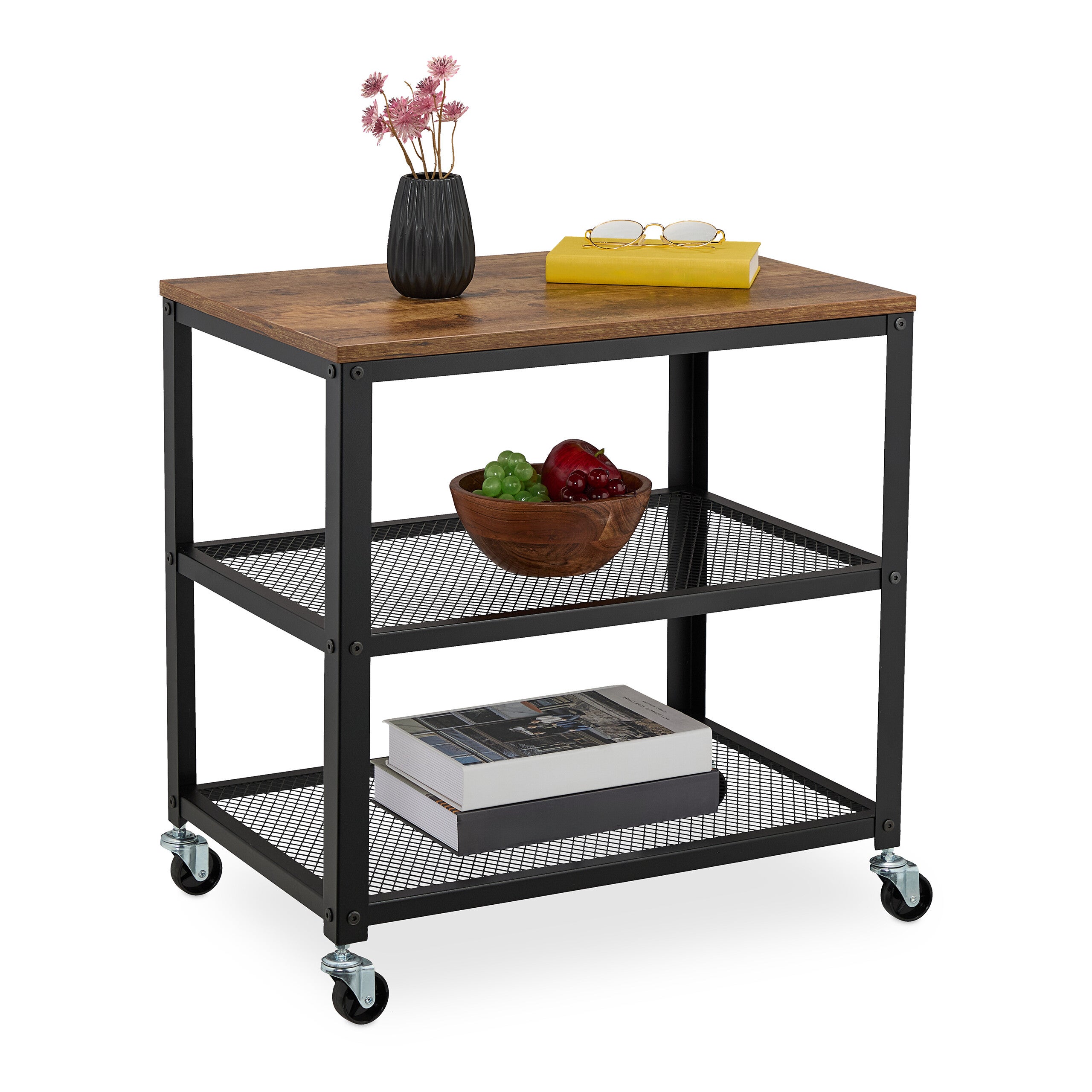 Relaxdays Carrito Auxiliar con Ruedas, 3 Niveles, Diseño Industrial ...