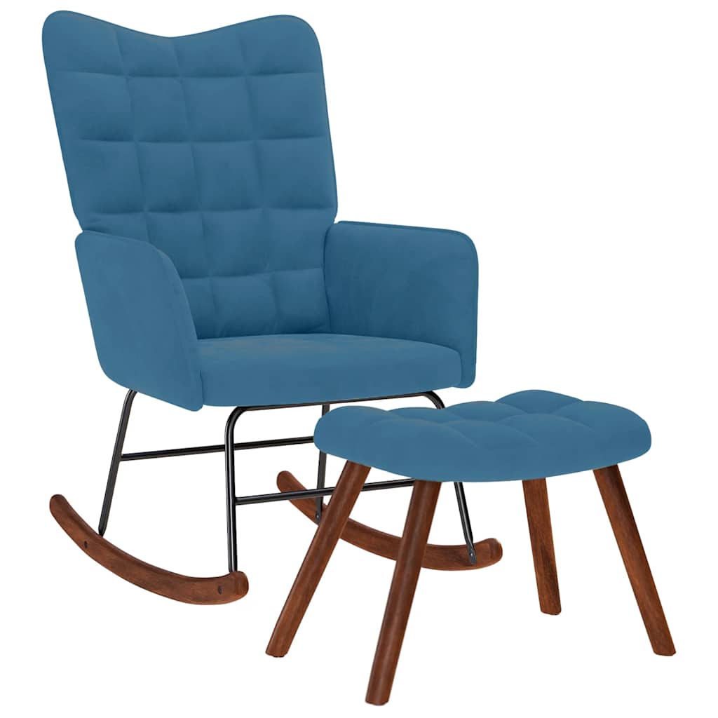 Mecedora con taburete de terciopelo azul - COMFORTXL | Leroy Merlin