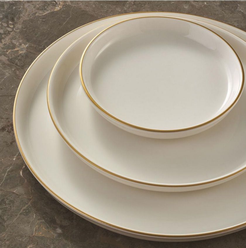 Service de table 16 pièces Antioco Porcelaine Blanc crème liseré Or ...