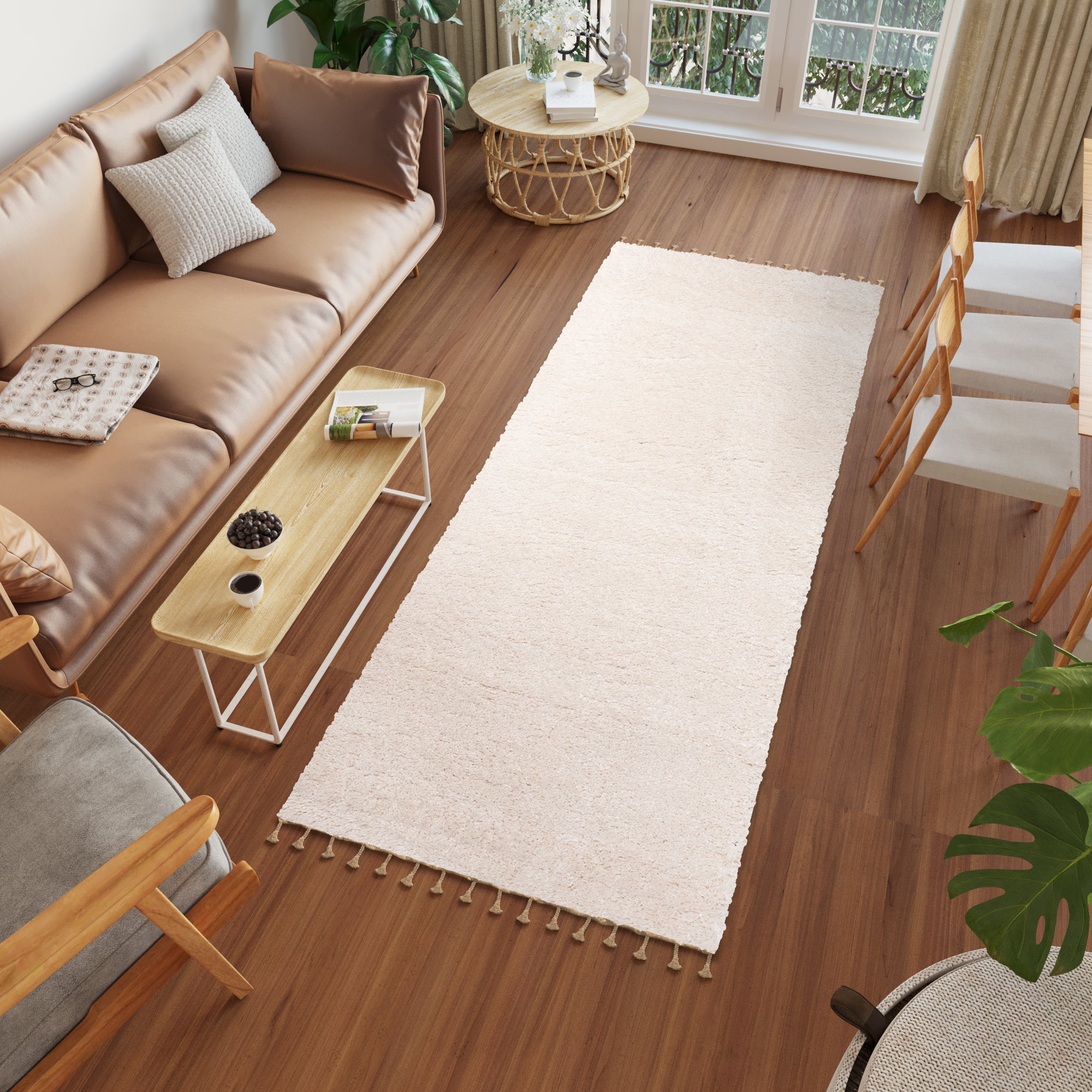 TAPISO Versay Fringes Tapis de Passage Descente de lit Crème Shaggy ...