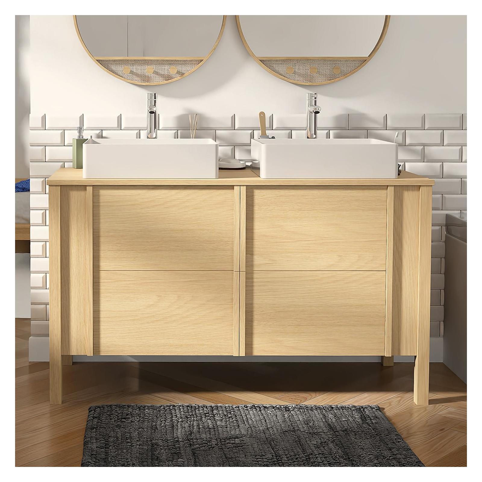 Meuble double vasque 130cm chêne NESTO portes lisses + vasque | Leroy ...