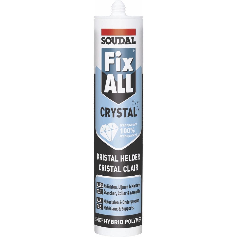 Fix ALL Crystal - Sellador adhesivo transparente - Soudal - Cartucho de 290 ml | Leroy Merlin