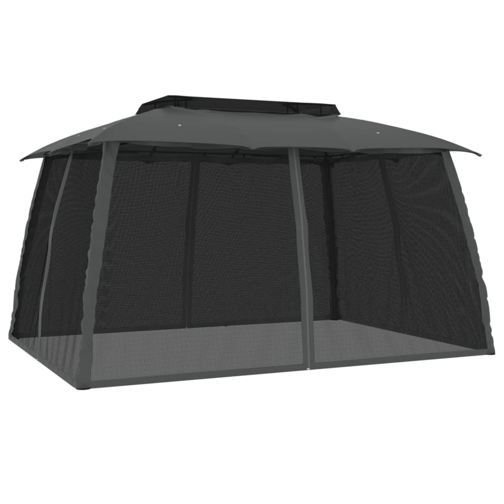 Gazebo Tetto Doppio e Pareti Rete Antracite 3,93x2,93 m Acciaio | Leroy ...