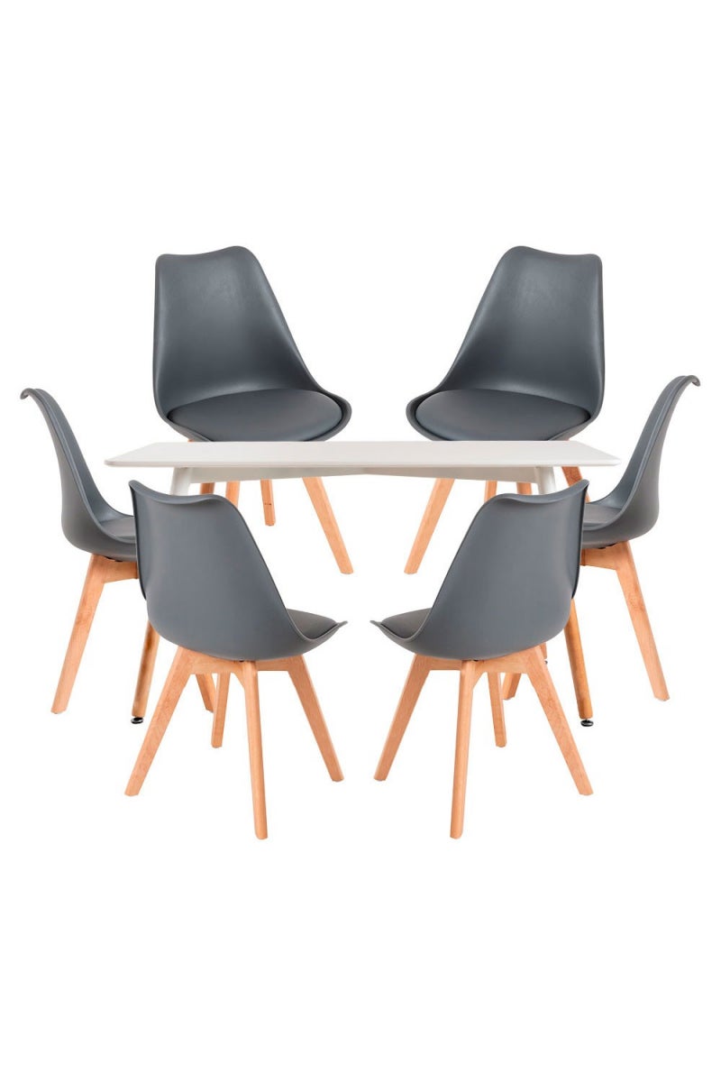 Conjunto Mesa Tower Rectangular 120 x 80 cm Blanca y Pack 6 Sillas Synk Basic - Gris | Leroy Merlin