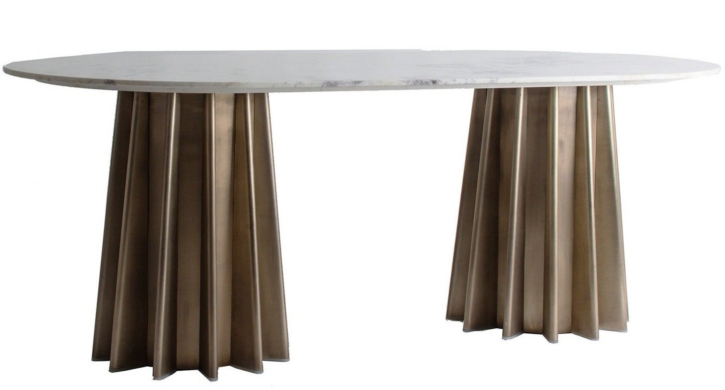 Table à manger ovale design marbre blanc et pied acier doré mat Mensa ...