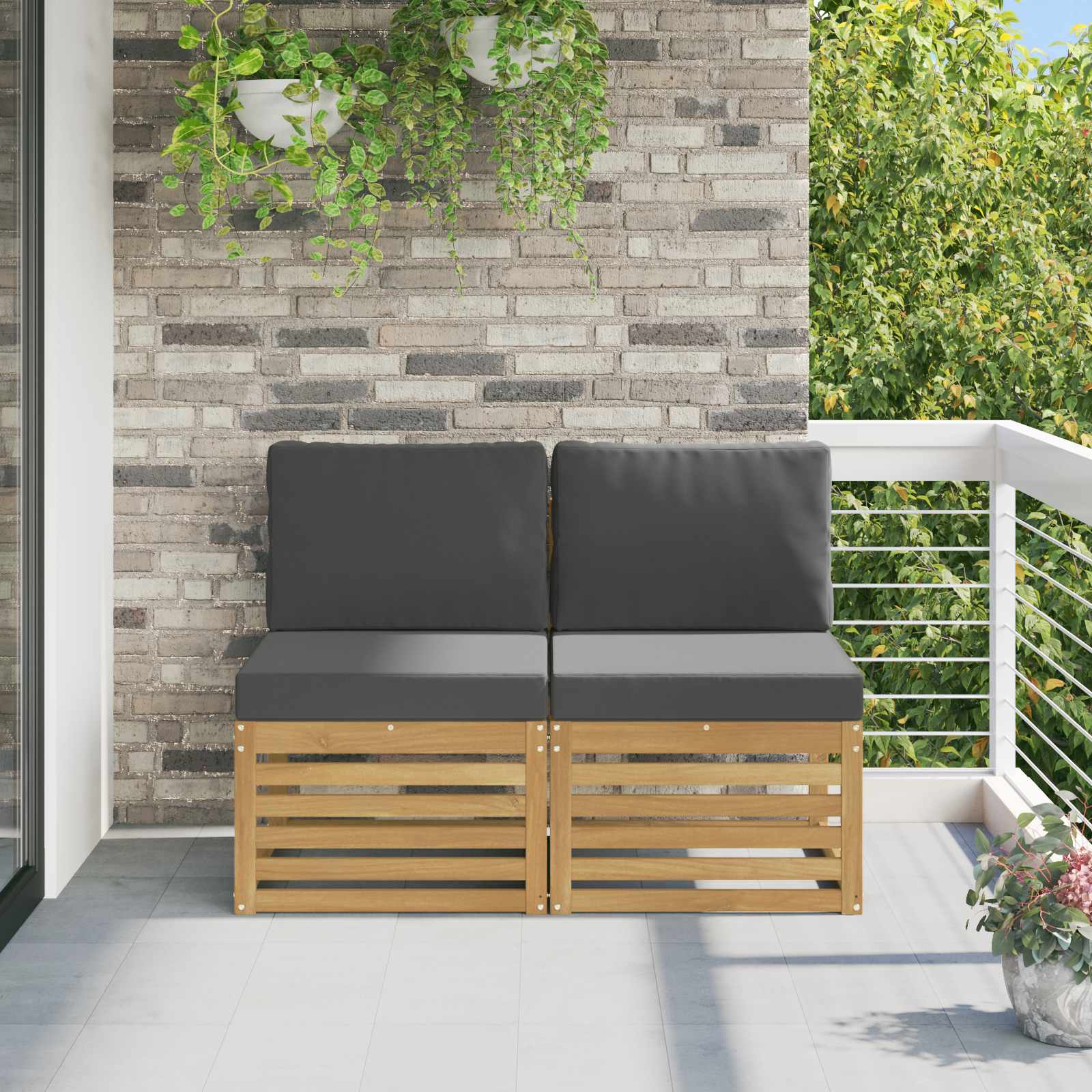 2 Pièce Sofa de milieu extérieur Bois d'Acacia Massif Blanc | Leroy Merlin