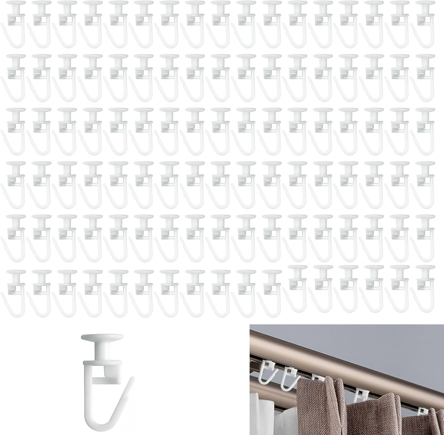 100 Pcs Glisseurs pour Pail à Rideaux,Coulissant Plastique Crochet ...